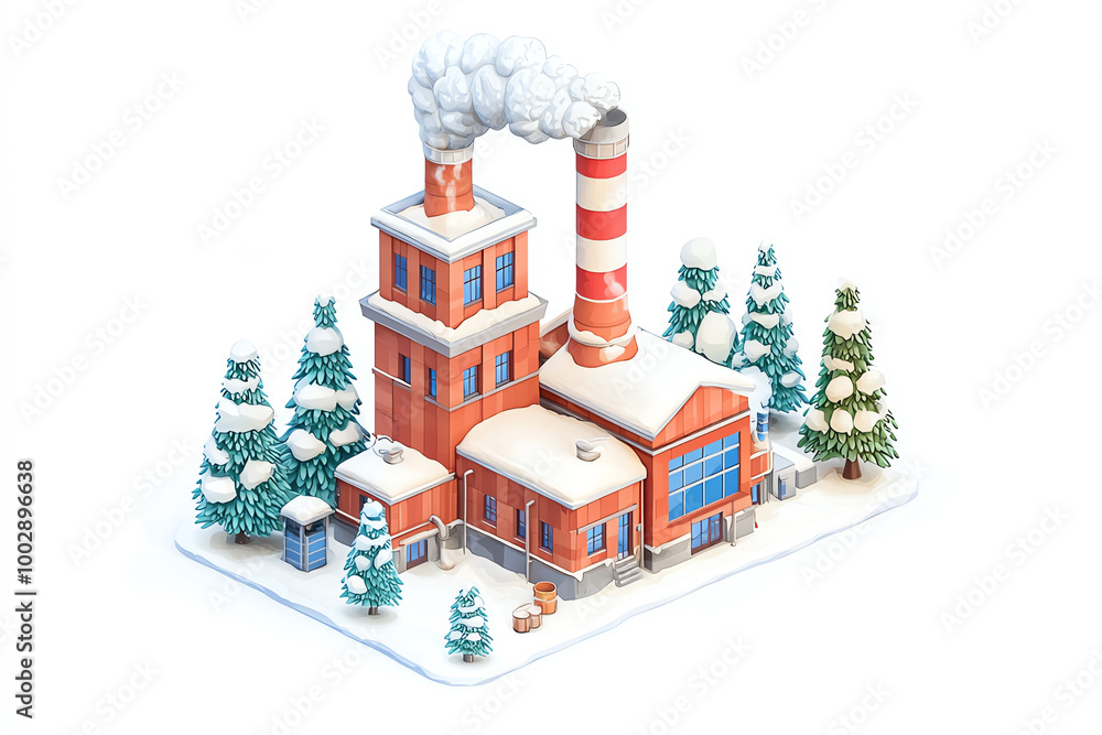 Isometric 3D model of a coal power plant, miniature design, isolated on ...