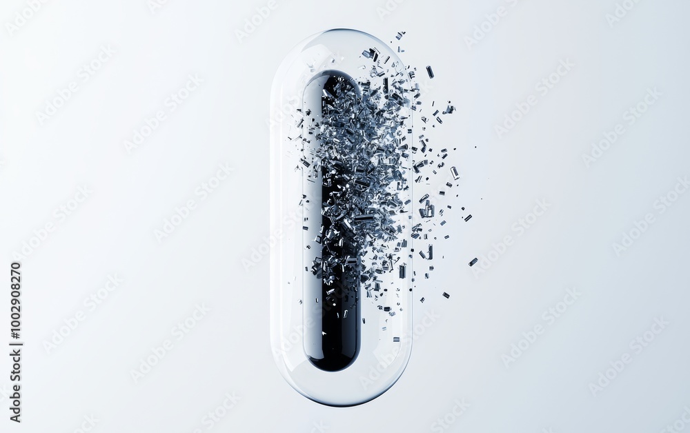 A split capsule with one side showing a mechanical interior, and the ...