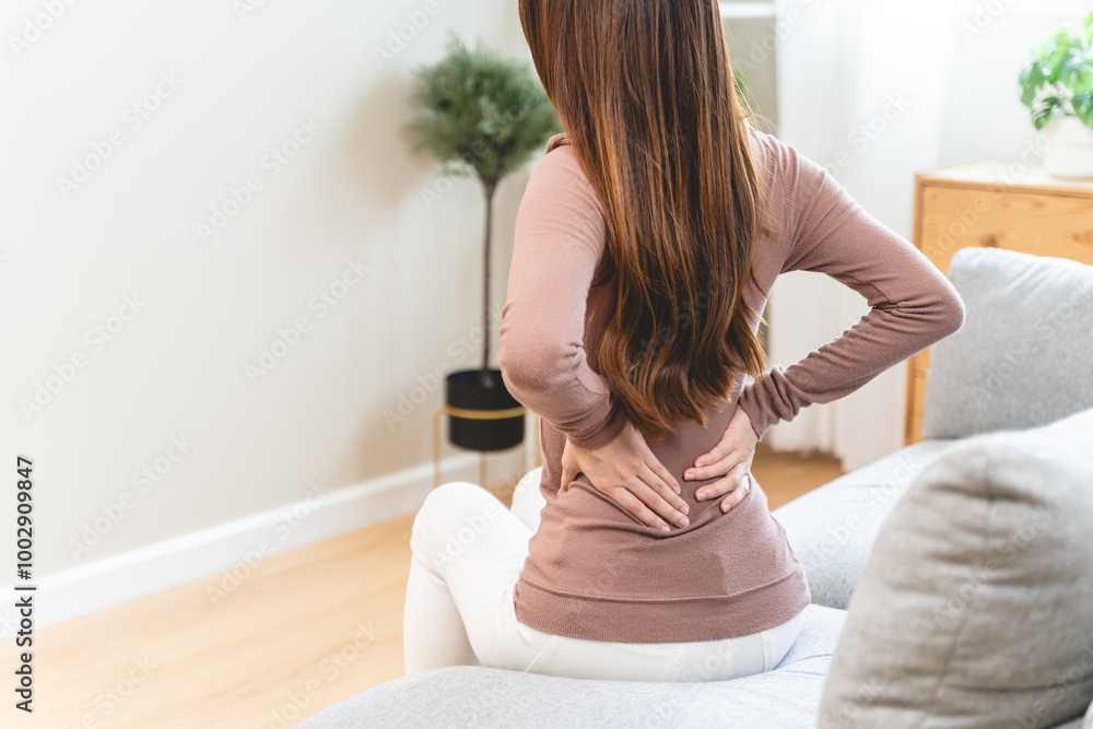 office syndrome in office worker concept, female touching her back ...