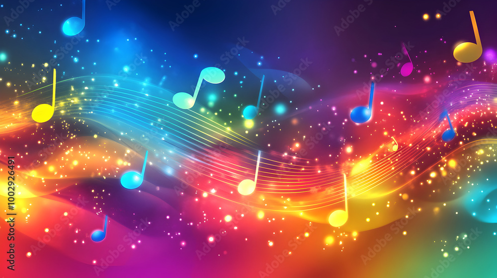 fondo de colores con destellos brillantes con notas y melodias ...