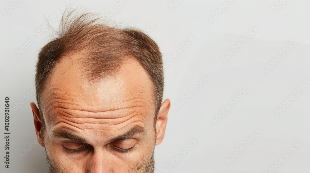 A man s scalp with noticeable bald spots, clearly showing the ...