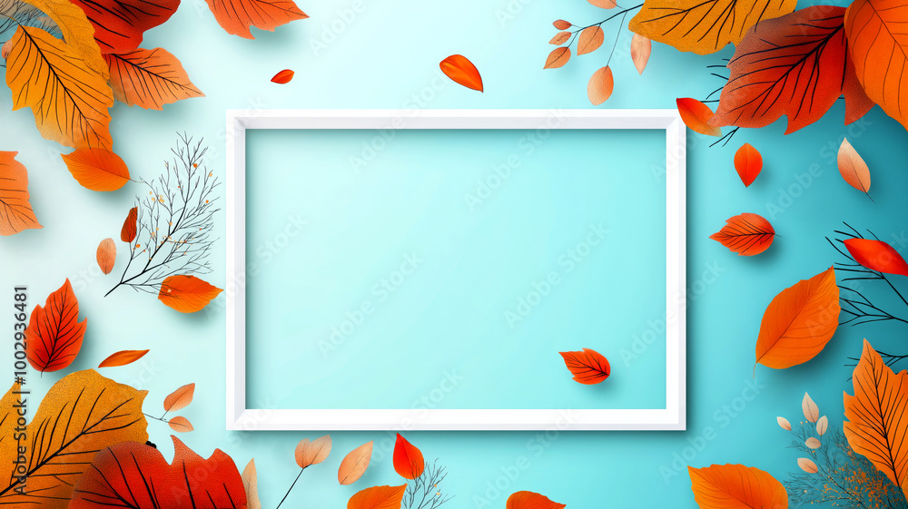 Fresh autumn-themed banner with white frame at center, set against soft ...
