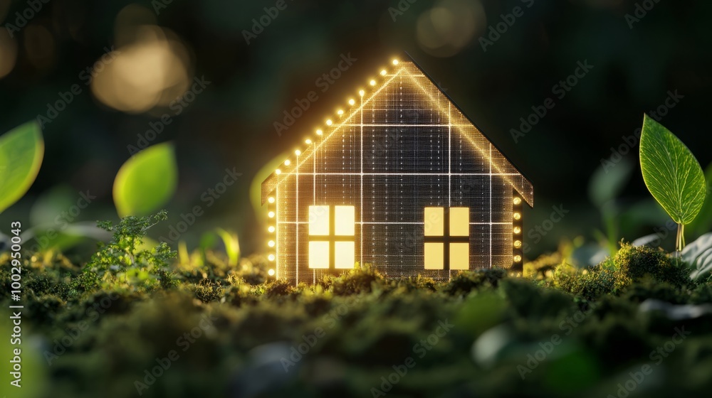 Eco-friendly House Icon with Integrated Solar Panel, Representing ...