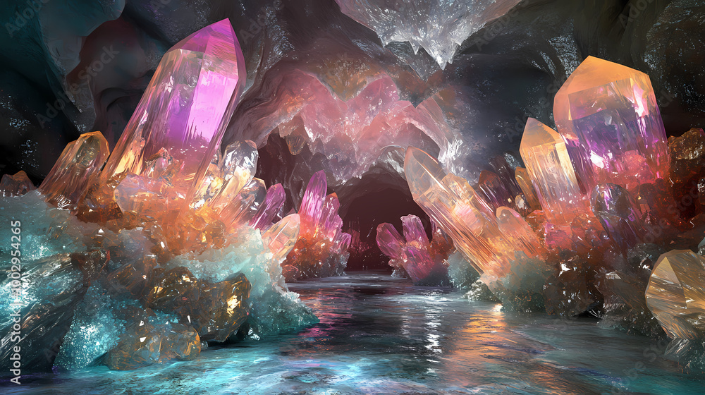 Crystal caverns designing a 3d wallpaper with crystal formations and ...