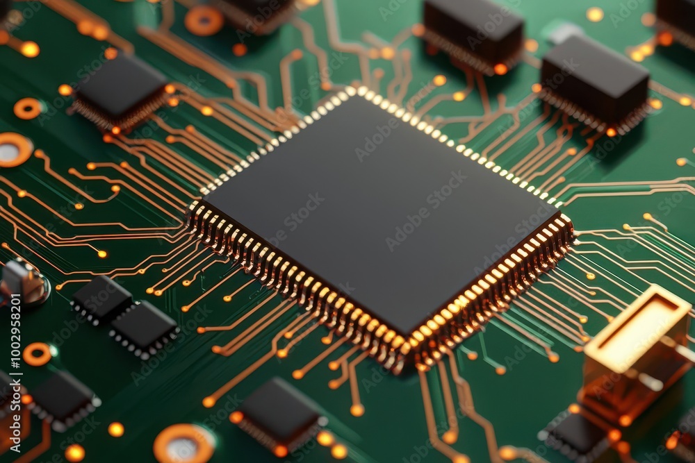 3D model of a circuit board with detailed component placement for ...