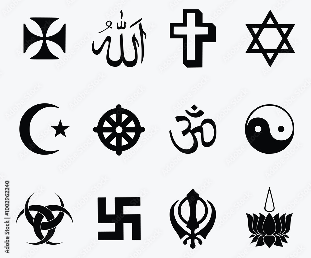 Set of simple design pluralism colorful icon ; Religion symbol ; Sign ...