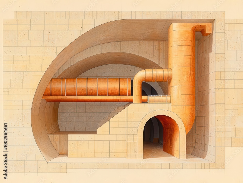 Sectional technical drawing of a tunnel, showing excavation lines ...