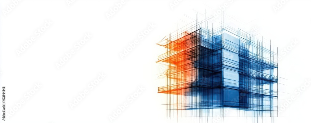 Technical drawing of a high-rise building, detailing floor plans ...