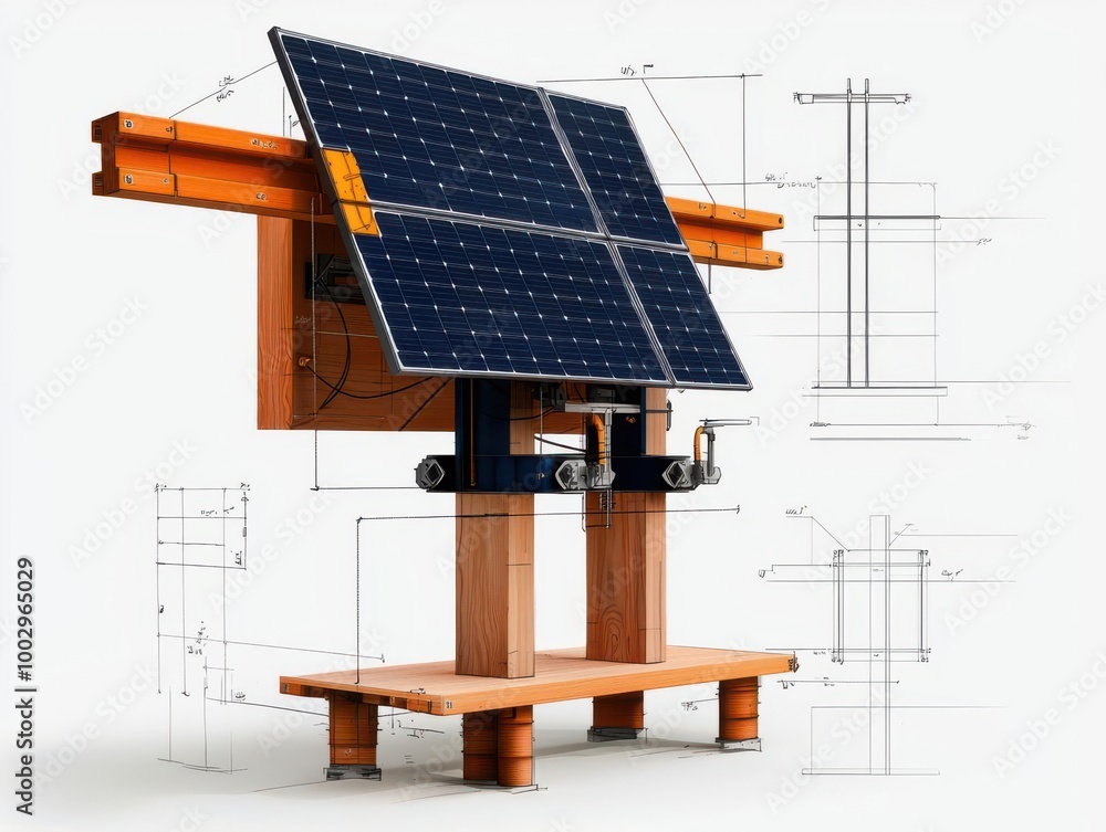 Technical drawing of a solar panel array, showing panel alignment ...
