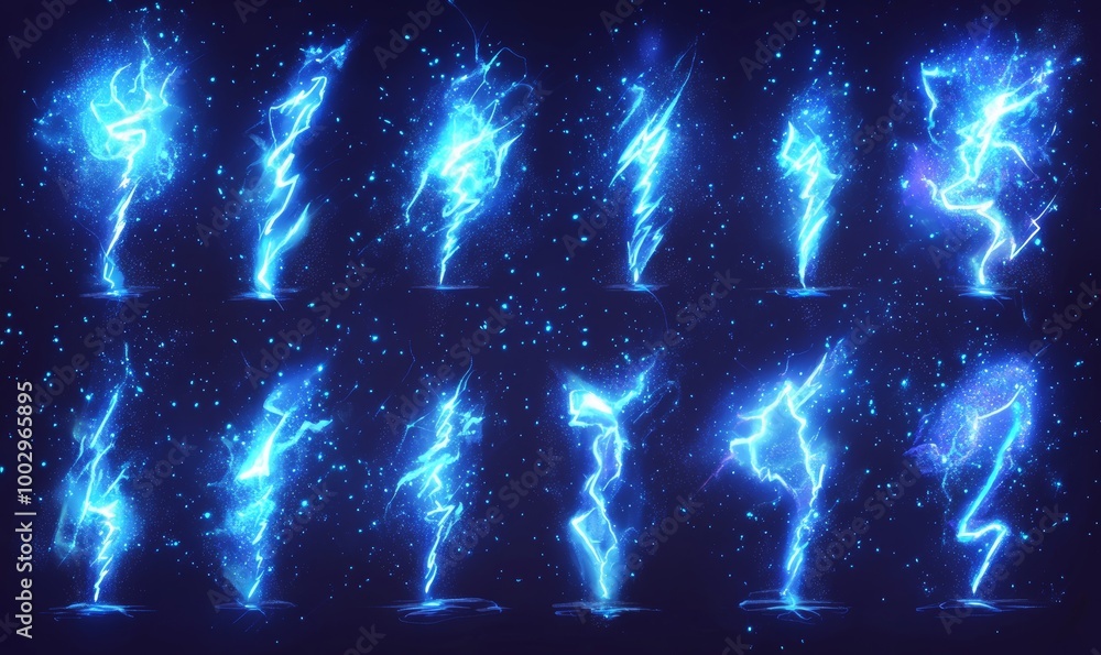 Cartoon lightning animation. Animated frames of electric strike, magic ...