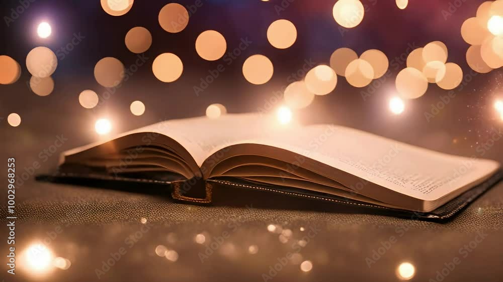 Magical book with glowing pages and floating cosmic sparkles, magic ...