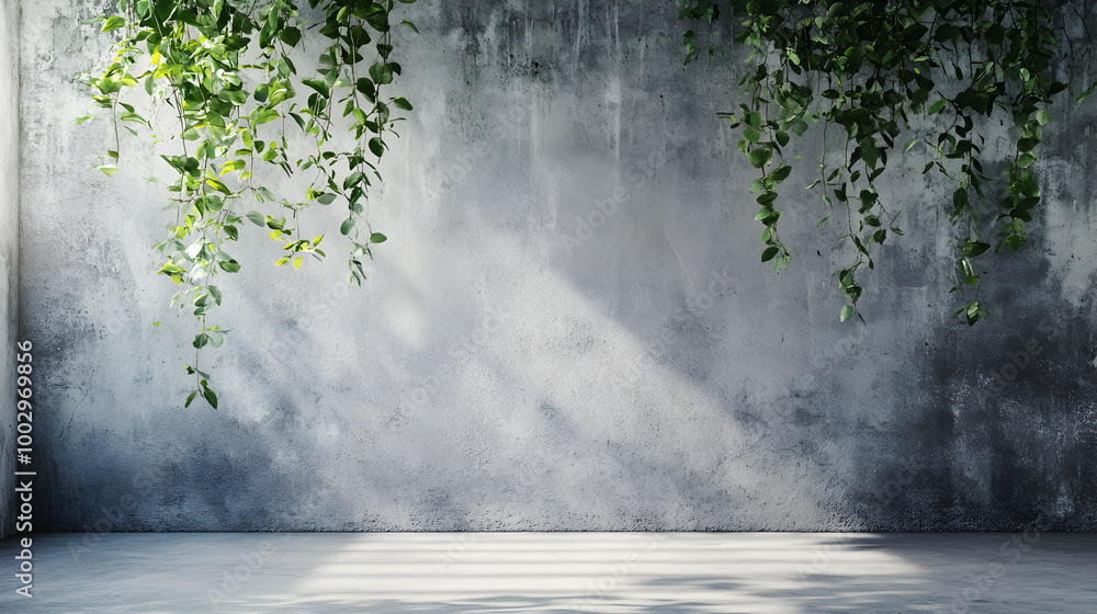 una pared de cemento de concreto aparente con enredaderas de plantas y ...