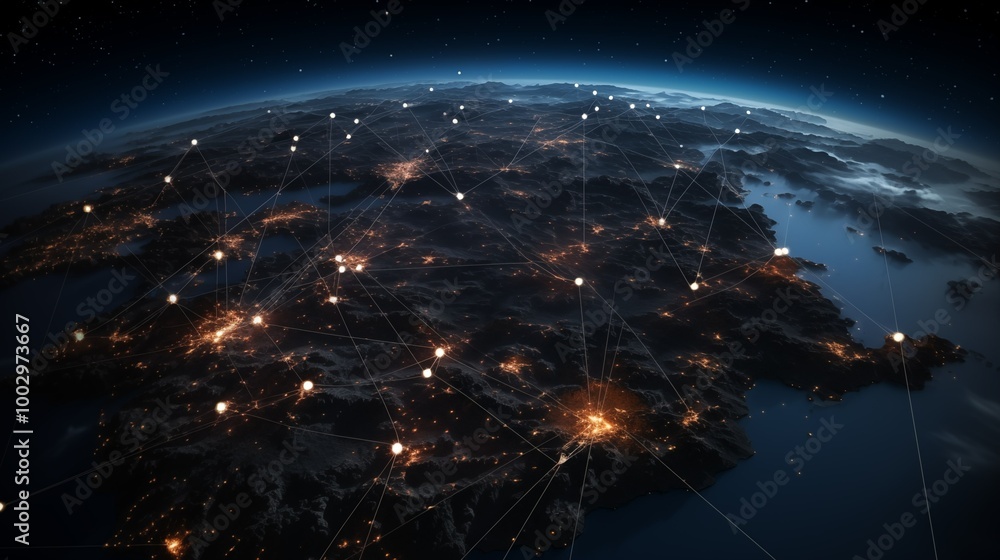 Artificial intelligence generated image of Earth at night, visualizing ...
