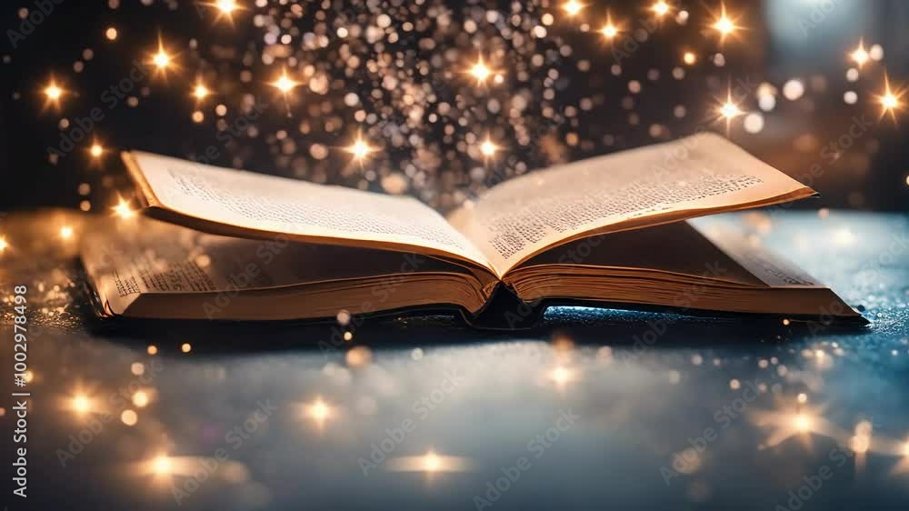 Magical book with glowing pages and floating cosmic sparkles, magic ...