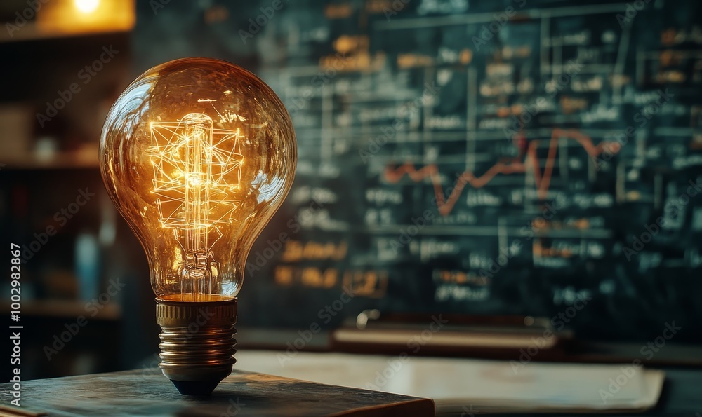 Glowing lamp as a symbol of scientific thought against the background ...