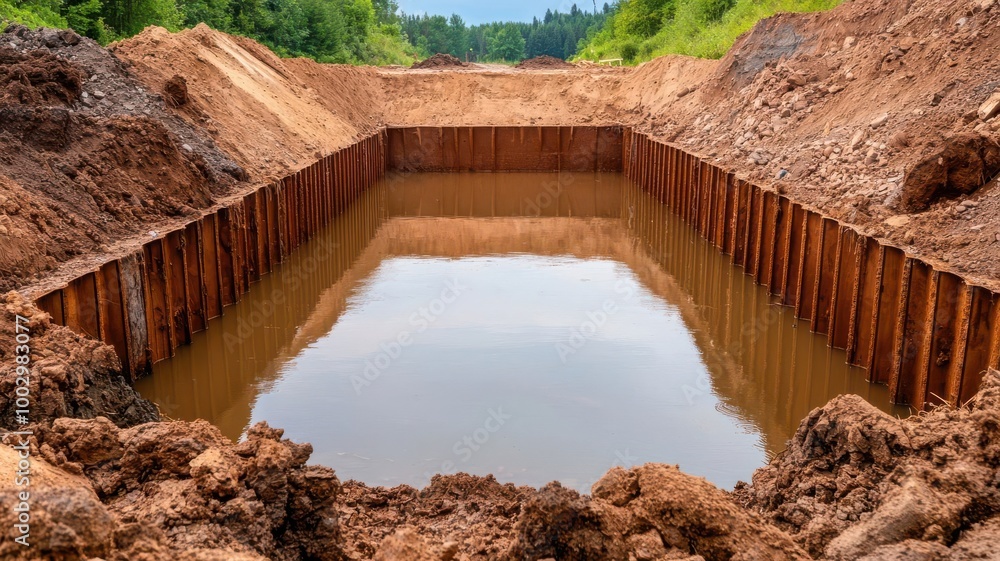 Cofferdam used to create a dry work area during dam construction, dam ...