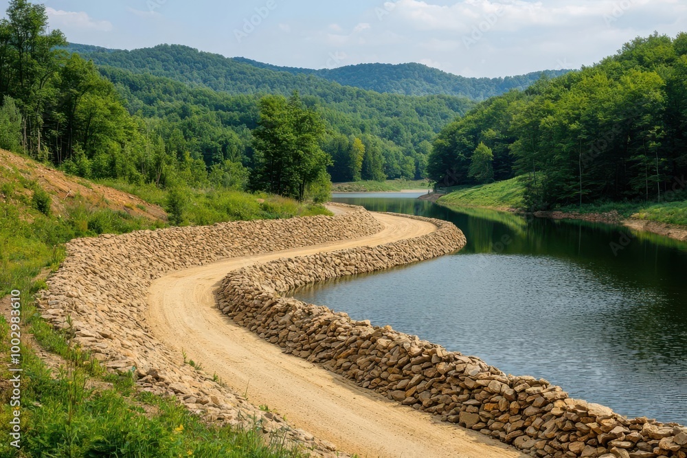 Embankment dam constructed from natural materials like gravel, clay ...