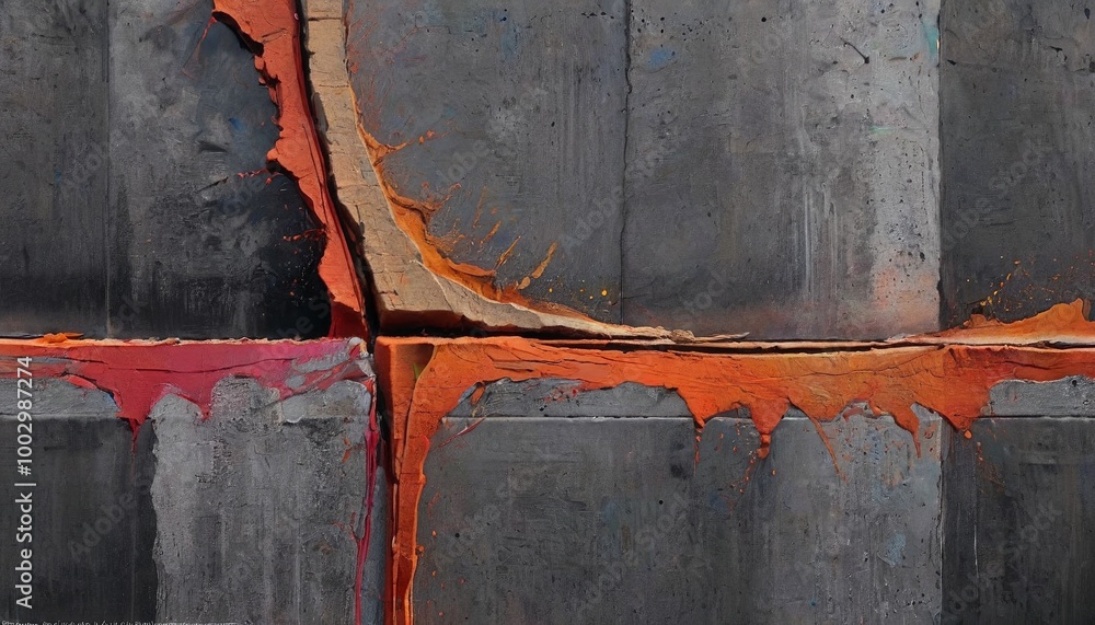 A unique abstract high-contrast display of colored concrete streaks ...