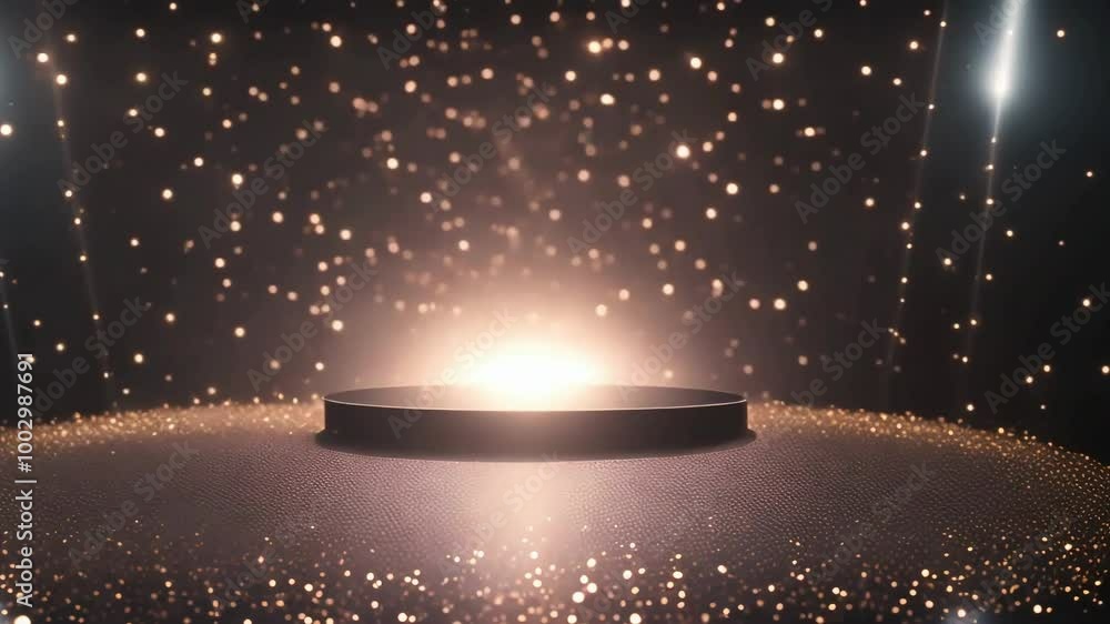 Abstract glowing blue light effect with a round podium. dark background ...