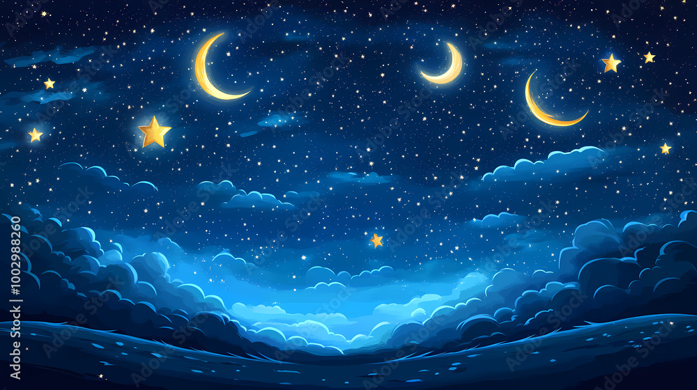 Starry night sky with empty frame for text flat design universe ...