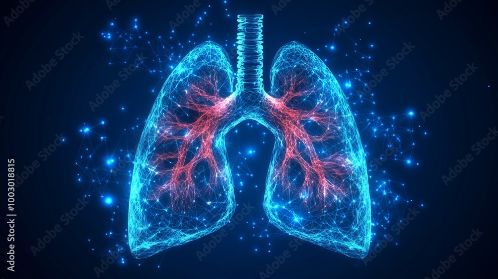 Vector illustration of abstract blue lungs with red bronchial tree ...