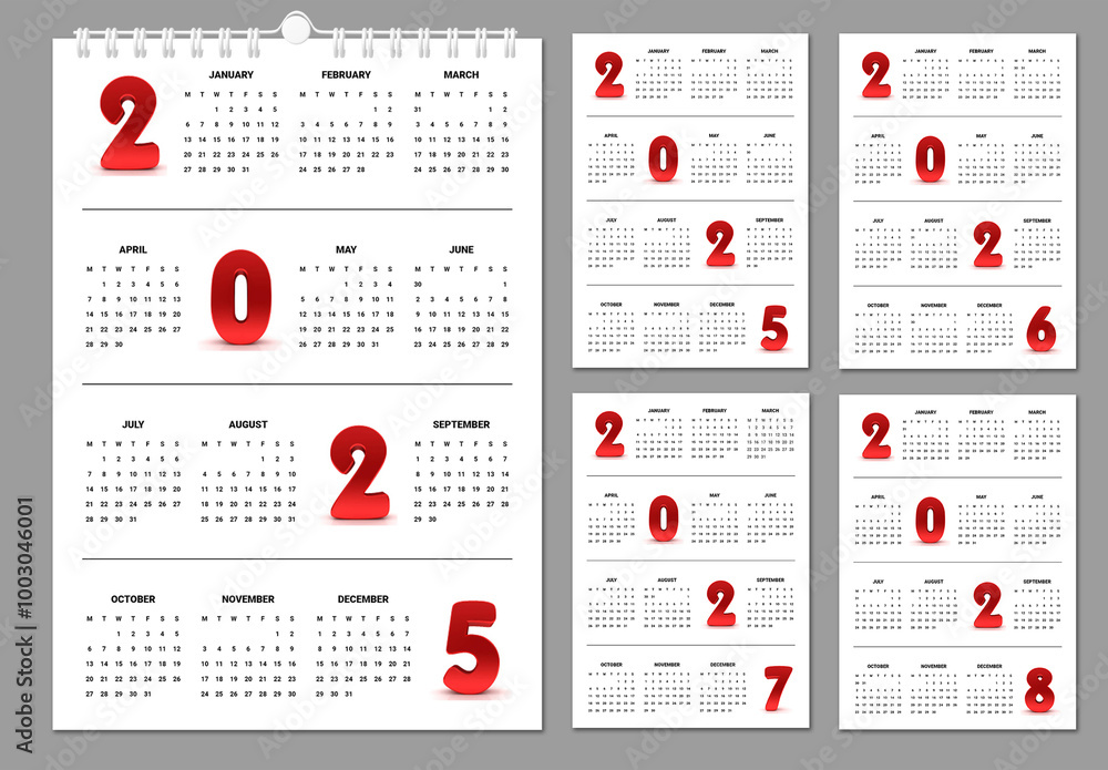 Wall Calendar 2025 to 2028 Stock Template | Adobe Stock