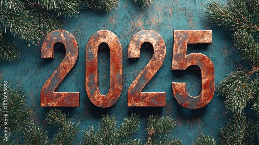 New Year's celebration 2025 symbolized by vintage numbers surrounded by ...