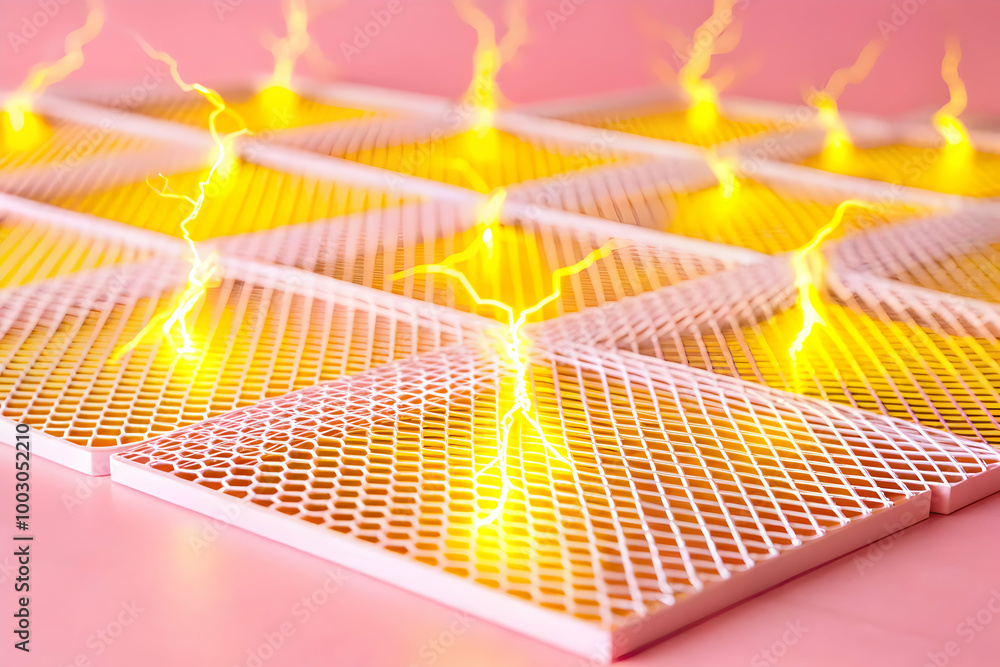 Energetic Grid: Abstract close-up of a grid-like surface with vibrant ...