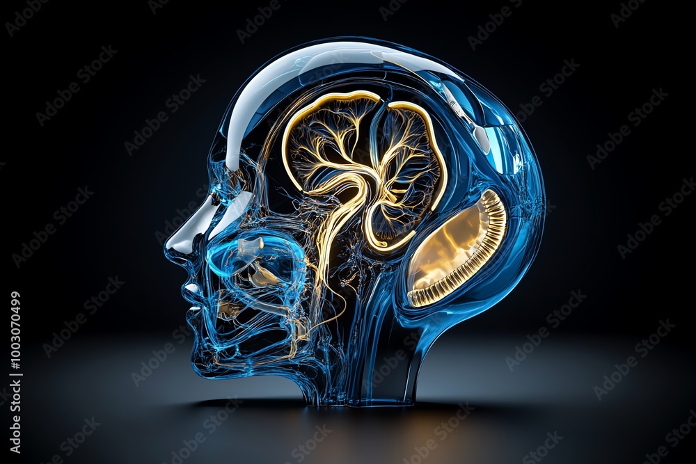 Hyper-realistic view of the inner ear anatomy, showing the detailed ...