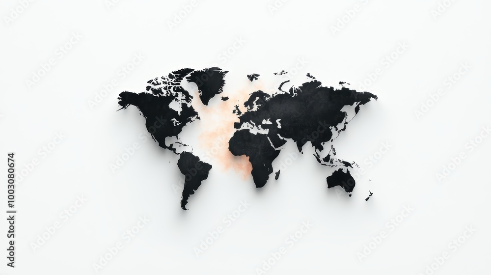 Minimalist World Map with a Focal Point, A minimalist grayscale world ...