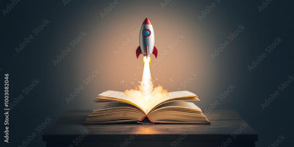 Rocket Launching off an Open Book, Reading is Fun, Read Storybook ...