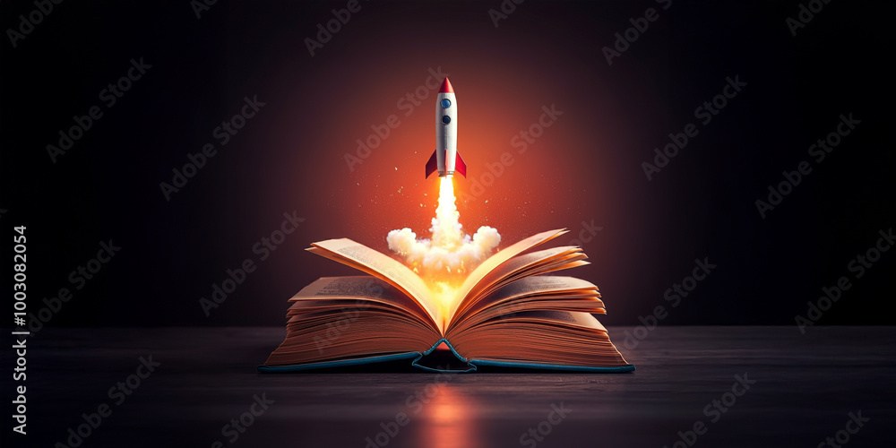 Rocket Launching off an Open Book, Reading is Fun, Read Storybook ...