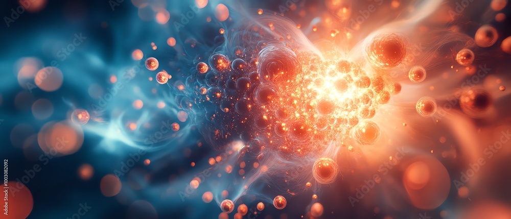 Nuclear reactor core with uranium atoms, splitting and releasing energy ...
