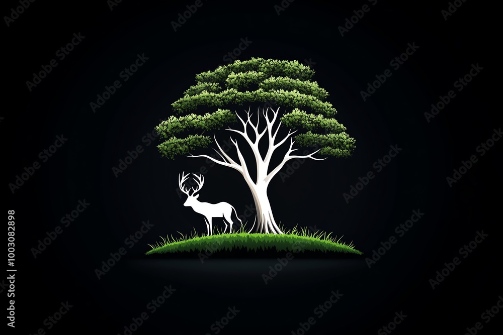 Simple wildlife conservation logo, with a stylized tree and animal ...