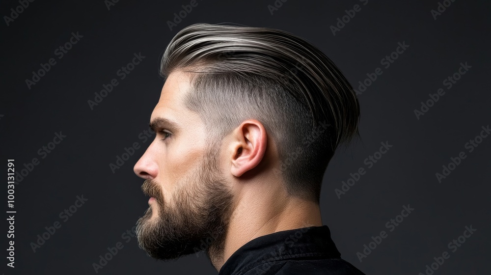 Stylish Man with Modern Haircut and Beard Profile Side View Stock ...