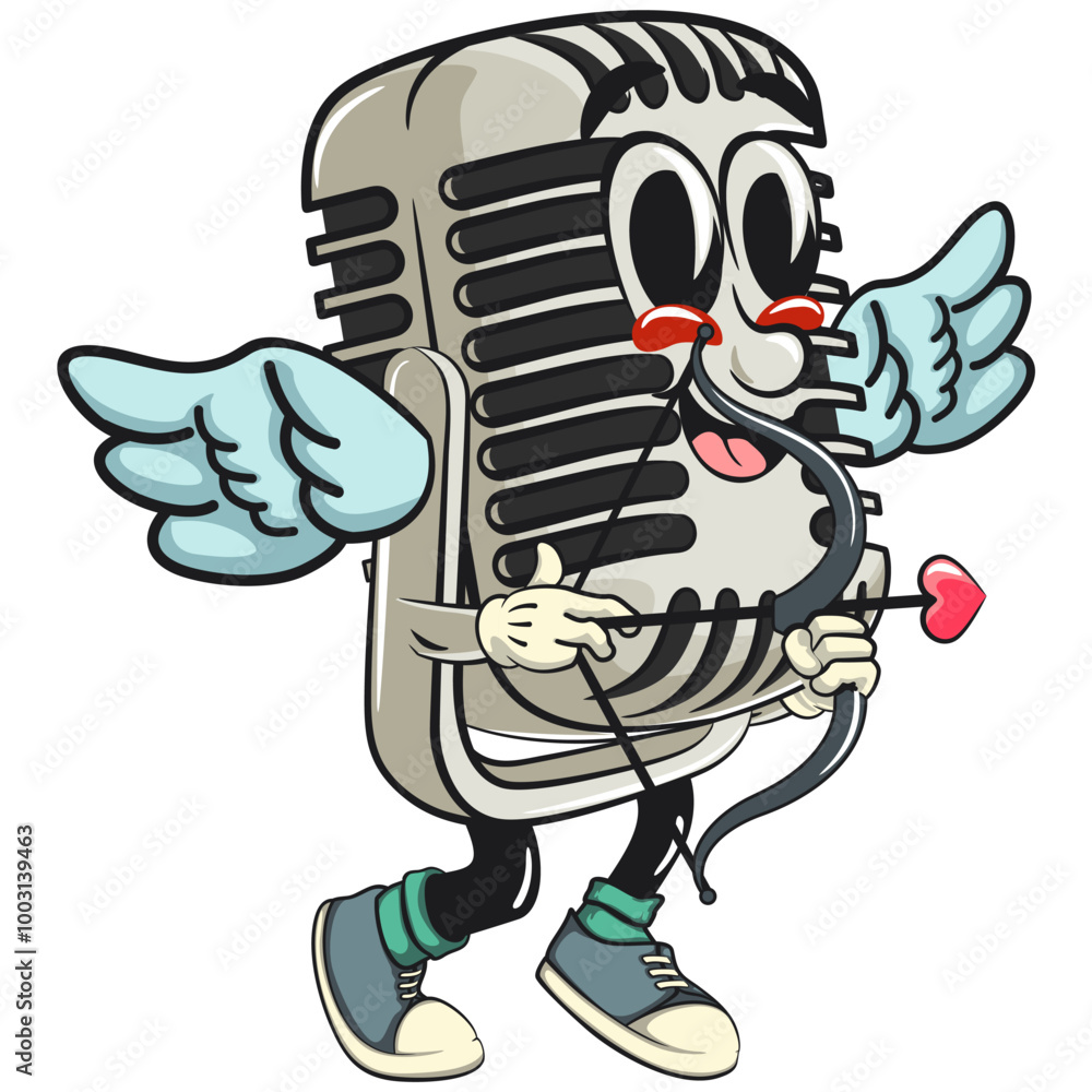 vintage microphone cartoon character mascot retro vector design become ...