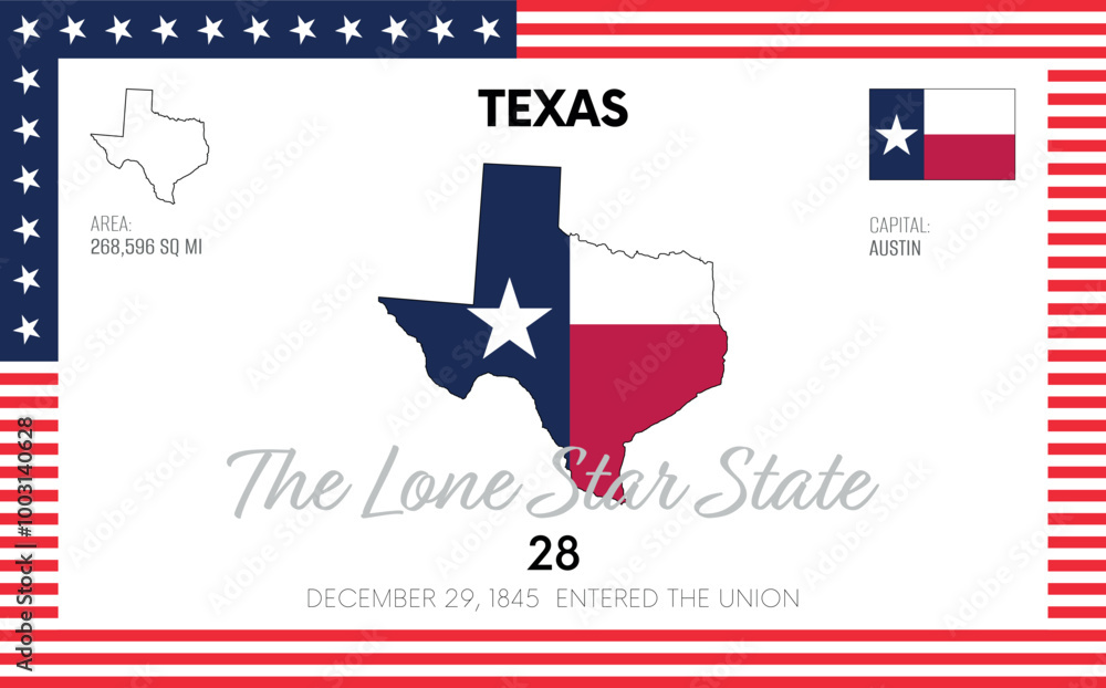 Vector poster background of the US state of Texas, with name, map ...