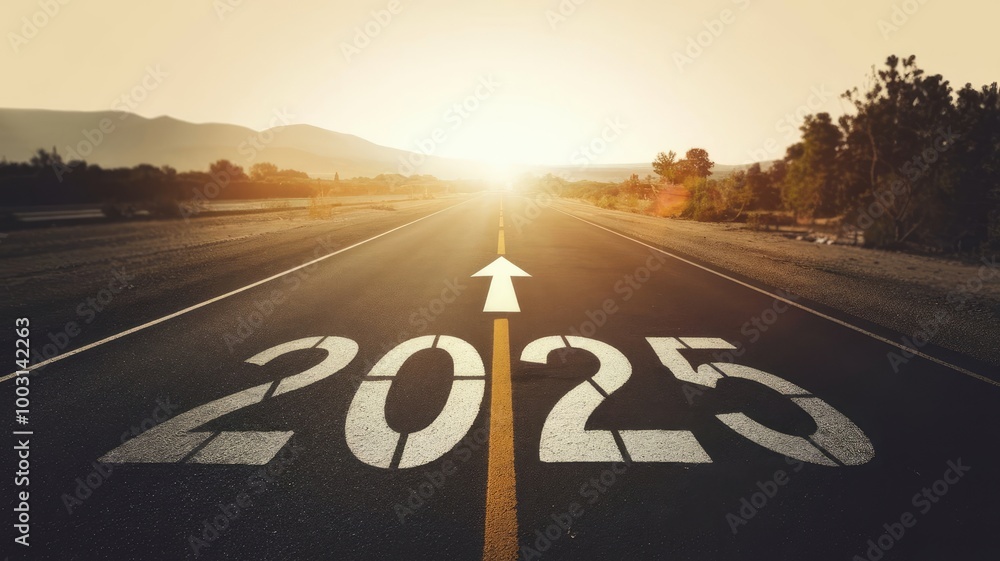 number 2025 on asphalt road highway. concept of destination in future ...