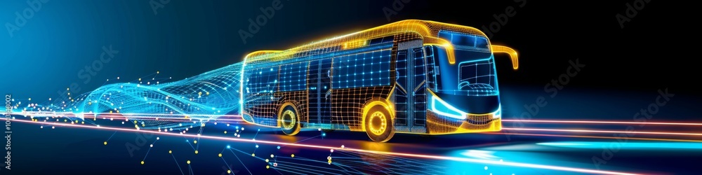 Digital golden high-speed bus in low poly wireframe, the future of ...