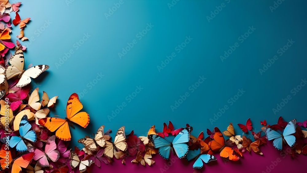 Just the left side border, a border of tiny, vibrant butterflies on a ...