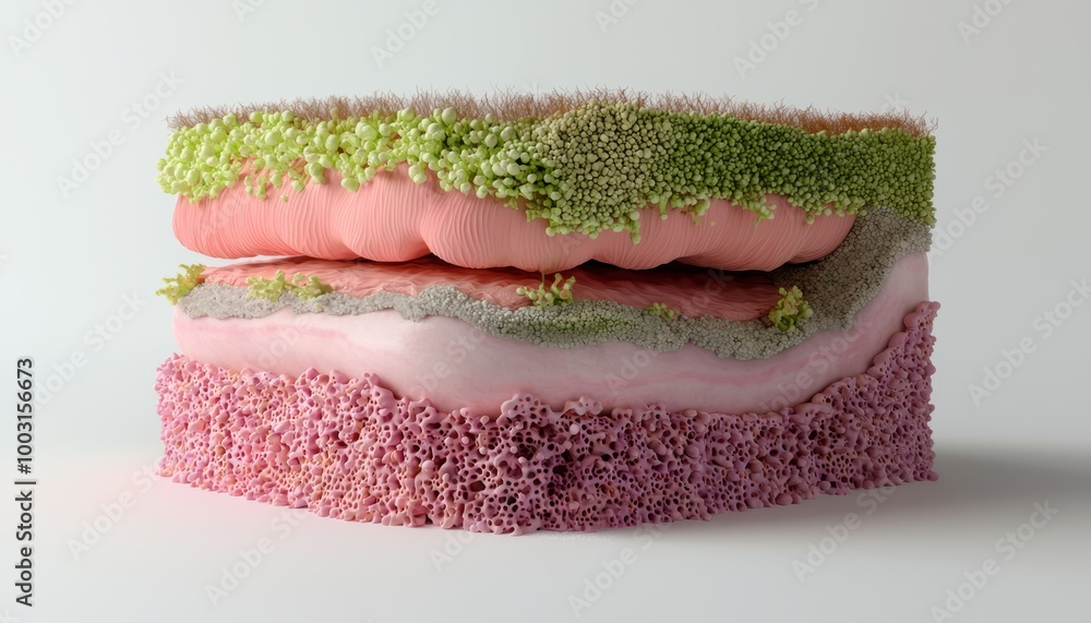 A cross-sectional 3D stomach model showing the layers of the stomach ...