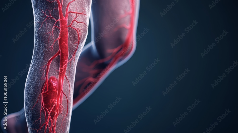 A medical illustration of the circulatory system in a leg with varicose ...