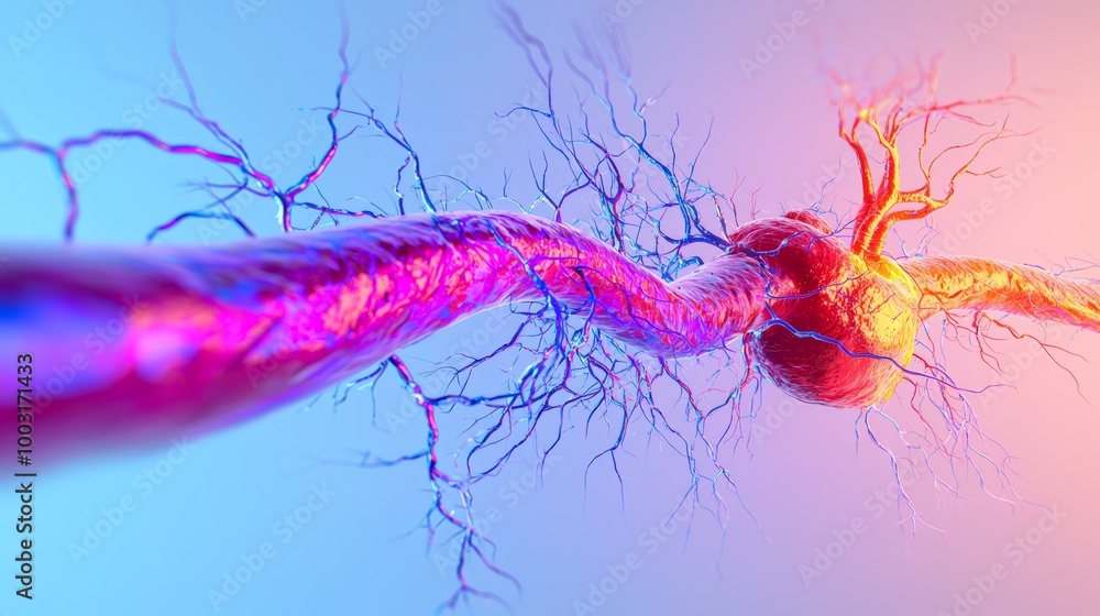 A 3D arteriographic image showing the contrast dye flowing through the ...