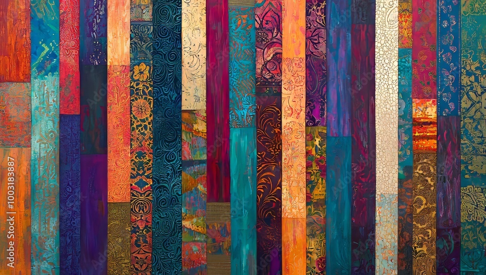 Ethnic pattern with modern grass texture and abstract lines in a ...