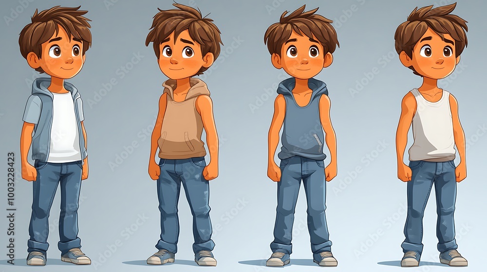 Cartoon Boy Character Sprite Sheet, 4 Variations Stock Illustration ...