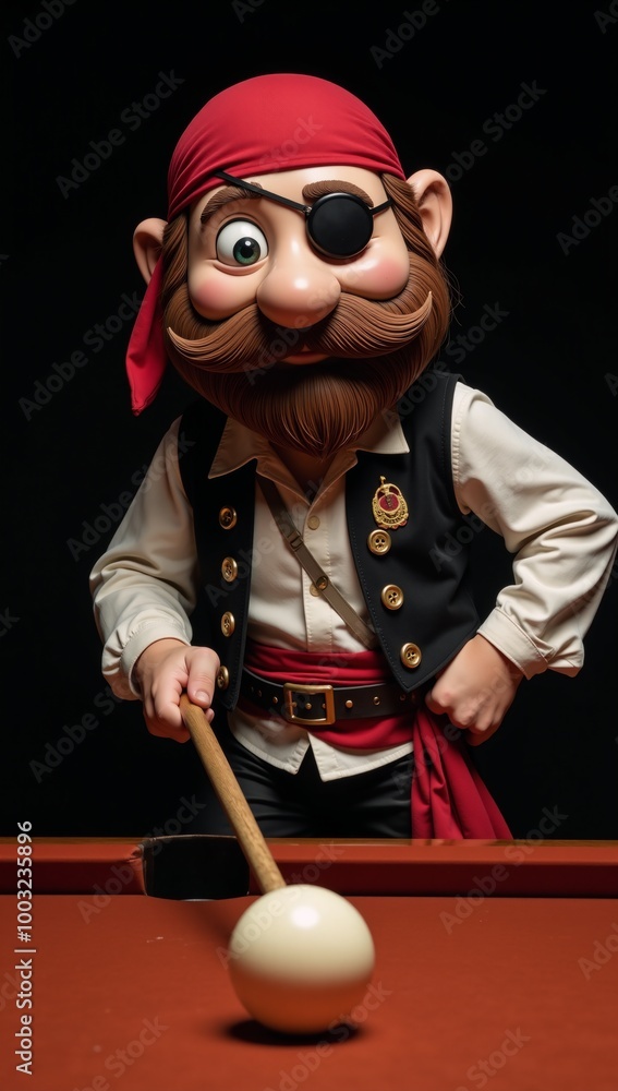A humorous cartoon scene featuring an angry pirate mascot playing pool ...