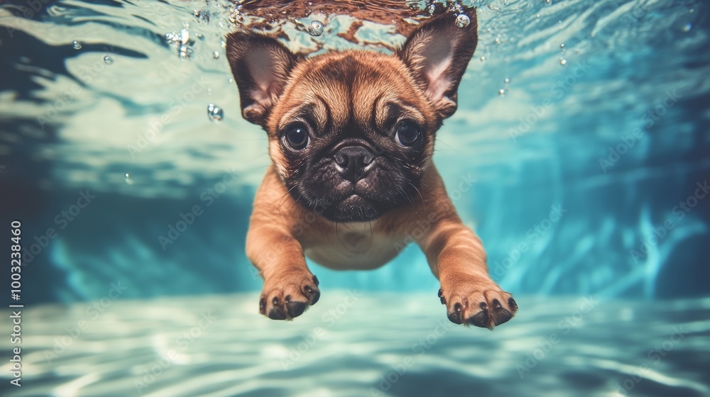 Featuring an adorable pug swimming underwater, this image is the ...