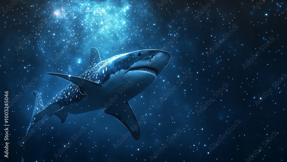 In space, sharks are swimming. Beautiful 4K wallpaper with a space ...