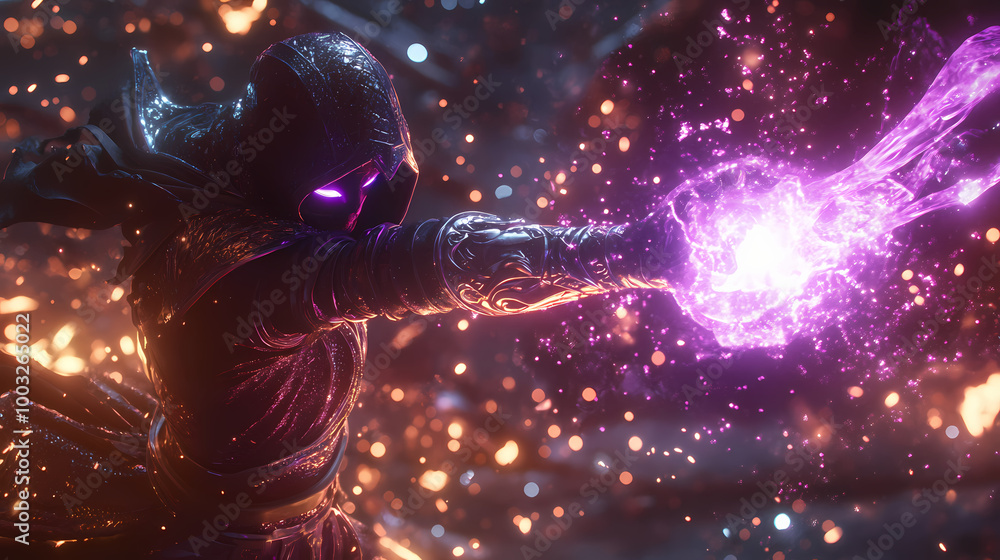 Powerful wizard, glowing with magical energy, unleashes a devastating ...