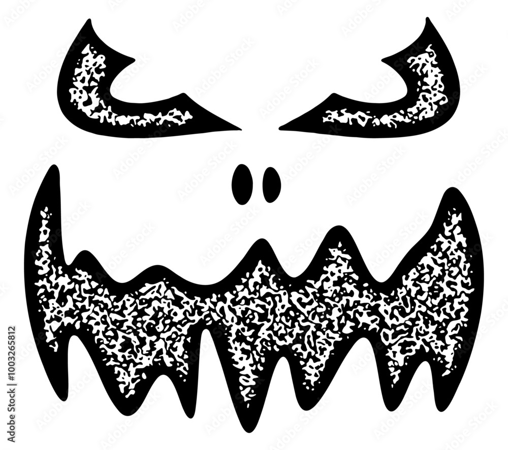 Black and white abstract face design with angry eyes and a jagged ...